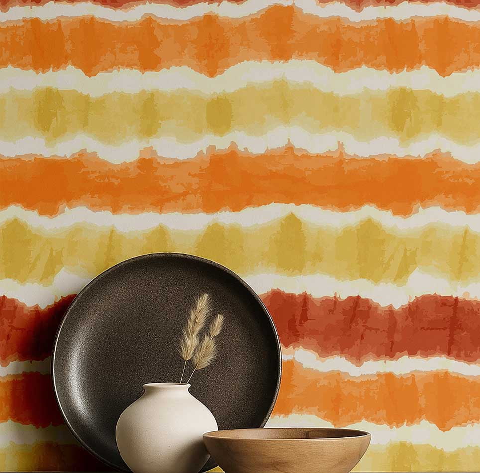 S4Sassy Modern Watercolor Striped Wallpaper - Orange Bohemian Wall ...