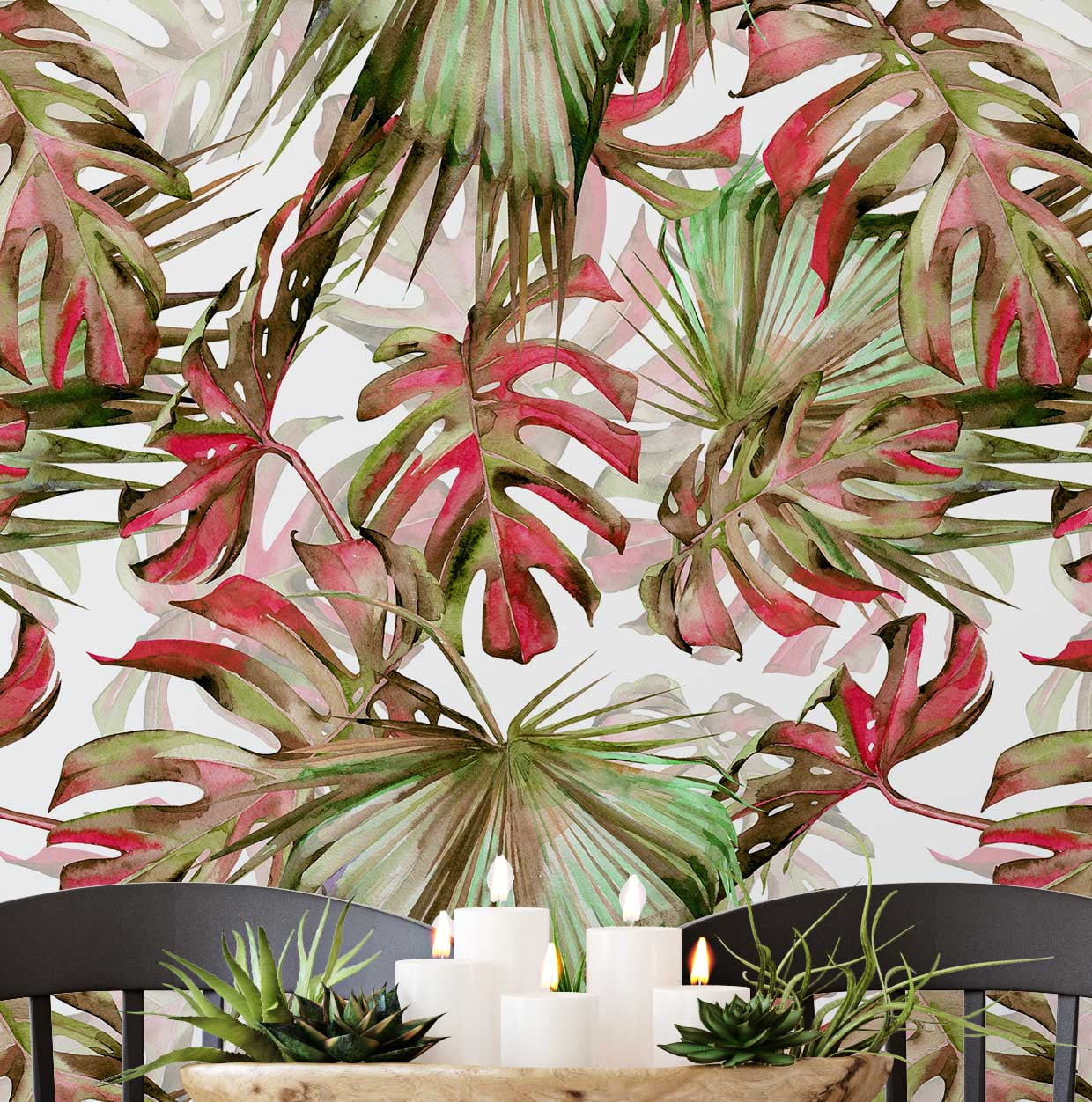 S4Sassy Monstera Leaf Wallpaper - Red Wall Covering, 25" X 120" Self ...