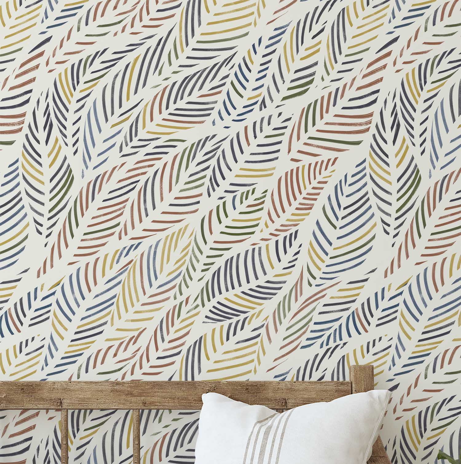 S4Sassy Multi-Color Palm Leaf Wallpaper - Yellow Tropical Wall Covering ...