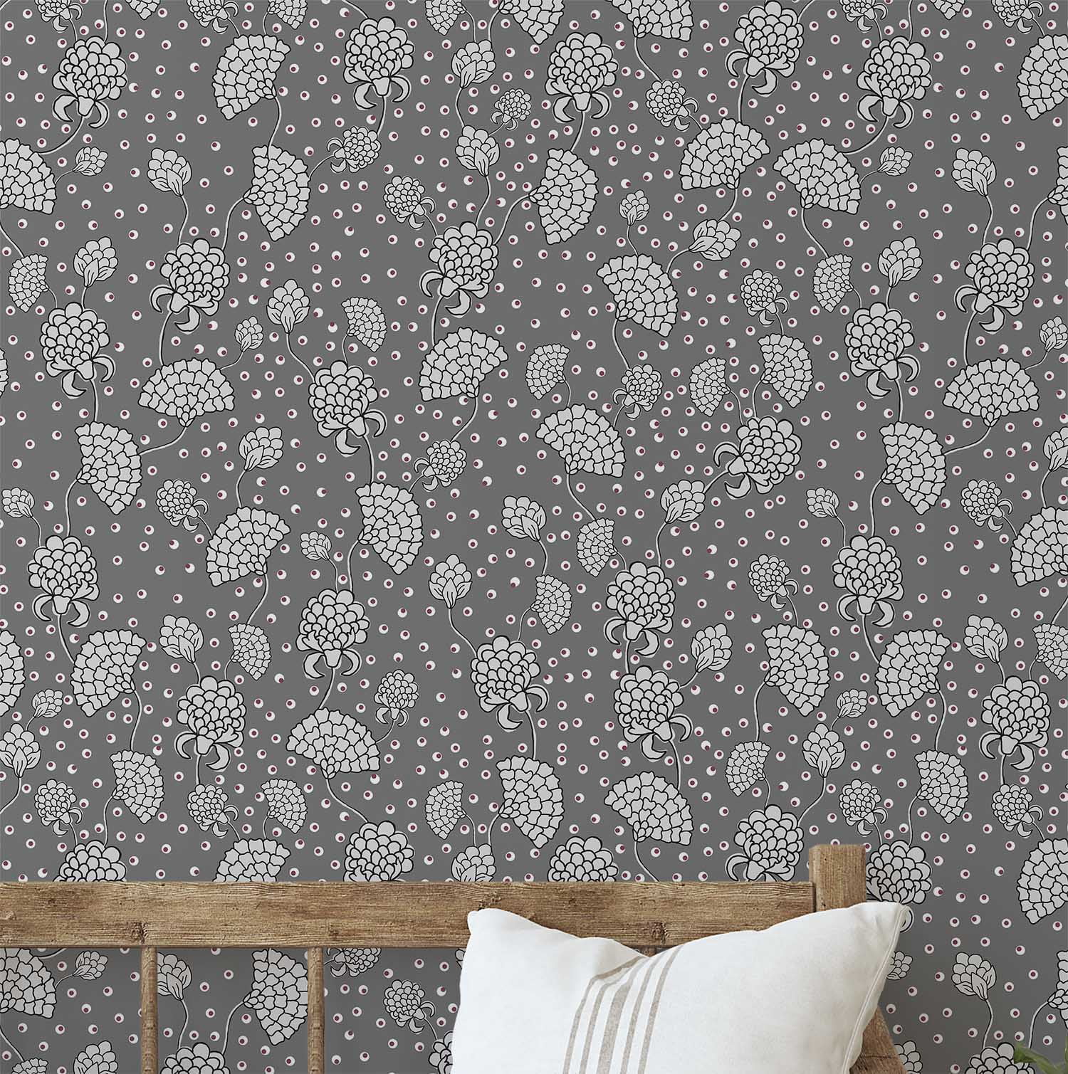 S4Sassy Oriental Floral Vine Wallpaper - Gray Asian Style Wall Covering ...