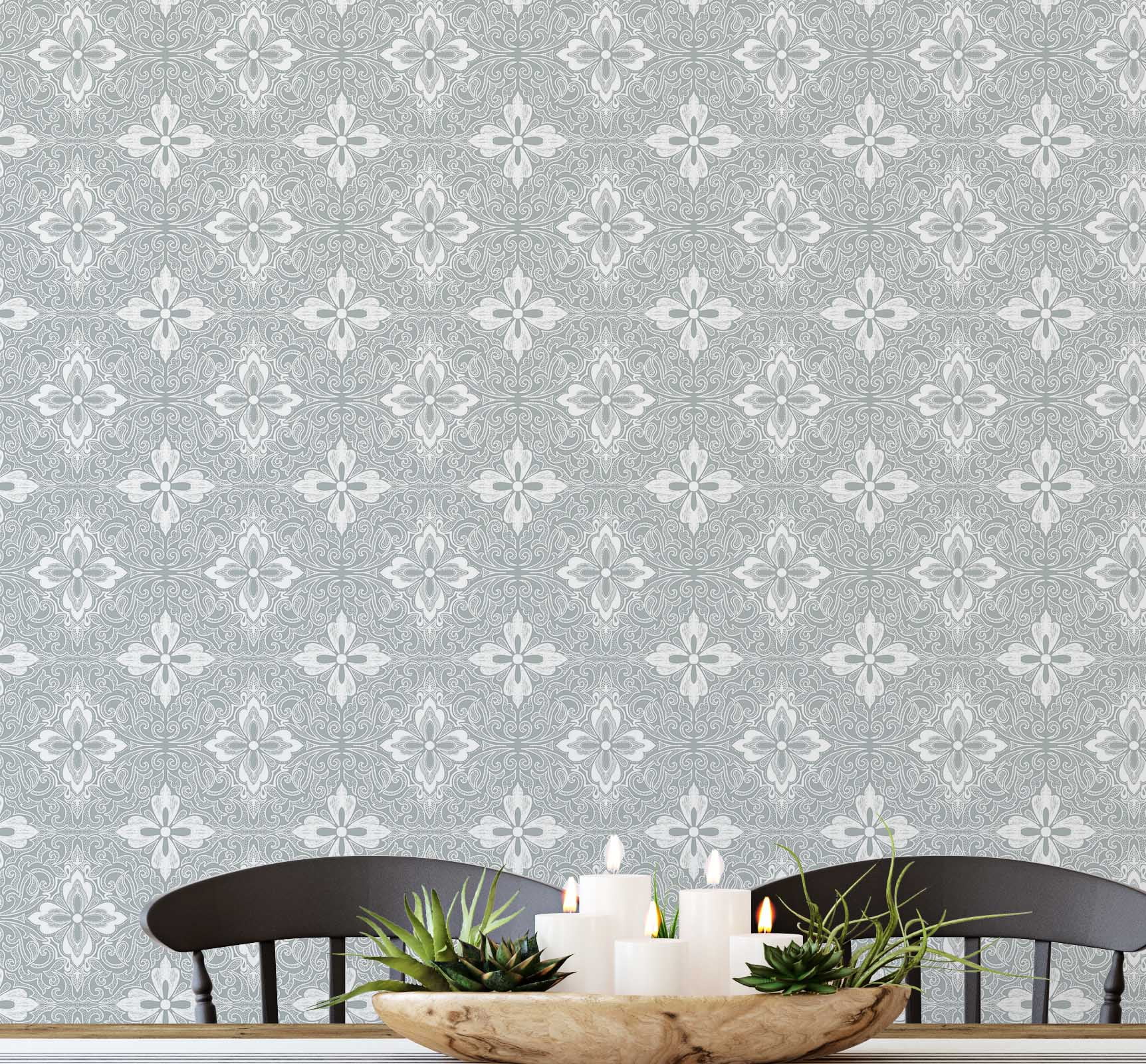 S4Sassy Ornate Floral Tile Wallpaper Grey Walls Covering, 25" x 120 ...