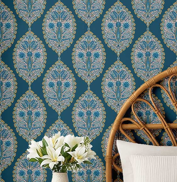 S4Sassy Paisley Floral Wallpaper - Blue Wall Covering, 25" X 60" Self ...