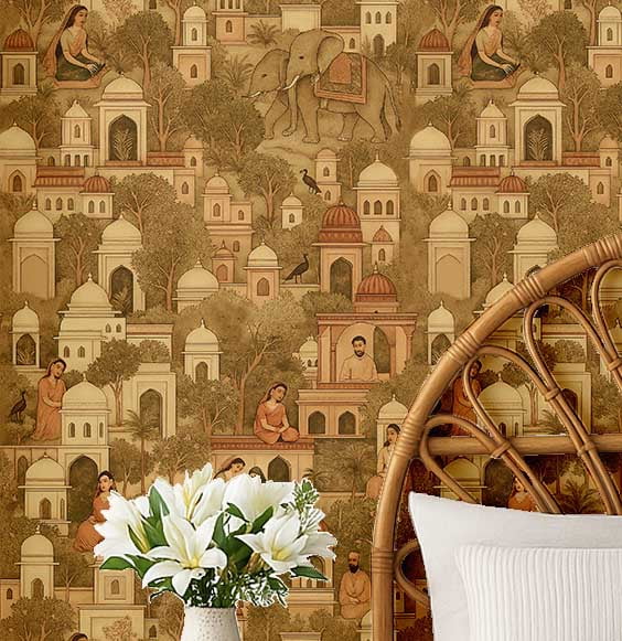 S4Sassy Palace Scene Wallpaper- Asian Style Wall Covering, 25"X 360 ...