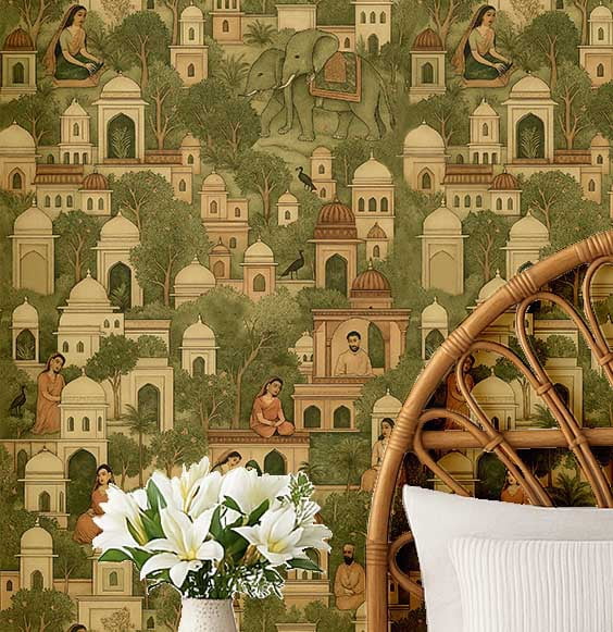 S4Sassy Palace Scene Wallpaper - Asian Style Wall Covering, 25" X 60 ...