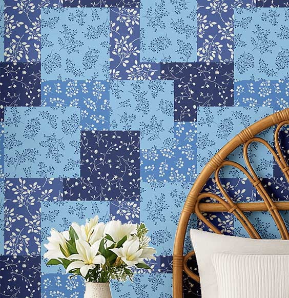 S4Sassy Patch Leaf Print Wallpaper - Asian Style Wall Covering, 25" X ...