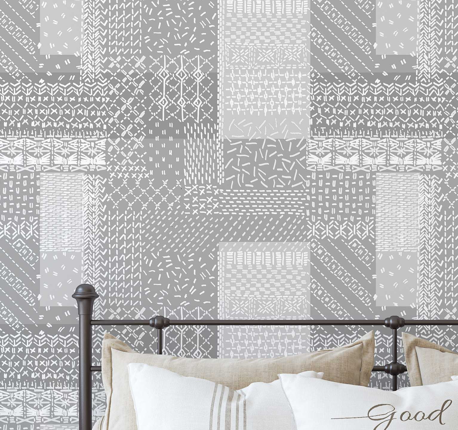 S4Sassy Patchwork Stitch Print Wallpaper - Asian Style Wall Covering ...