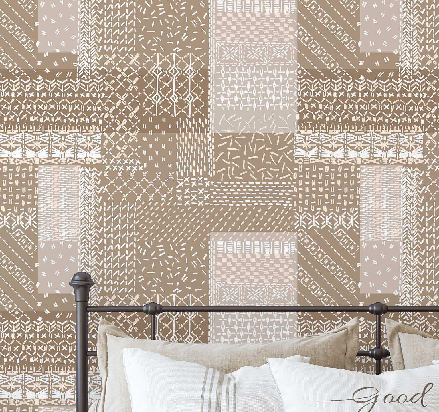 S4Sassy Patchwork Stitch Print Wallpaper- Asian Style Wall Covering, 25 ...