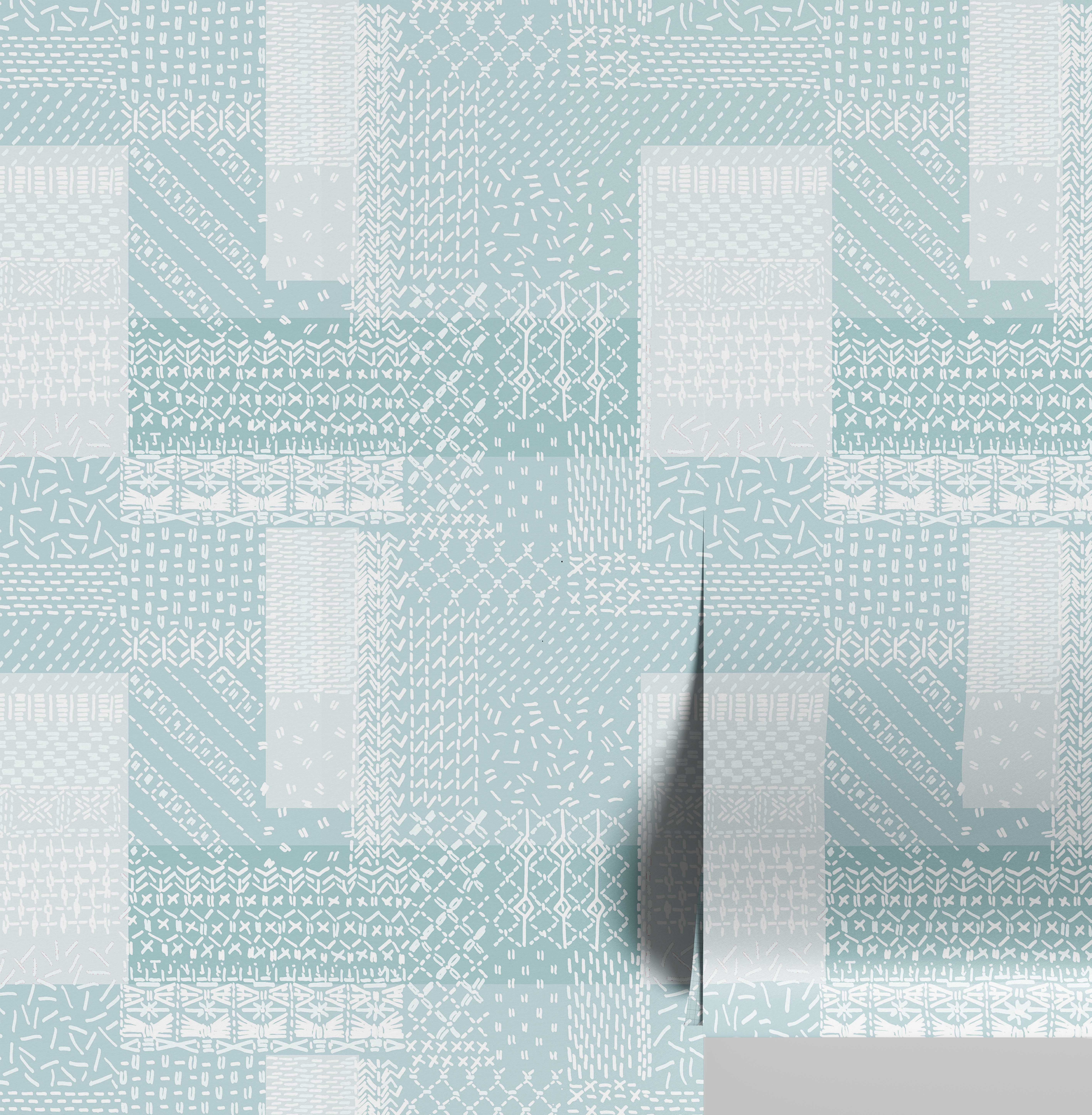 S4Sassy Patchwork Stitch Print Wallpaper - Asian Style Wall Covering ...