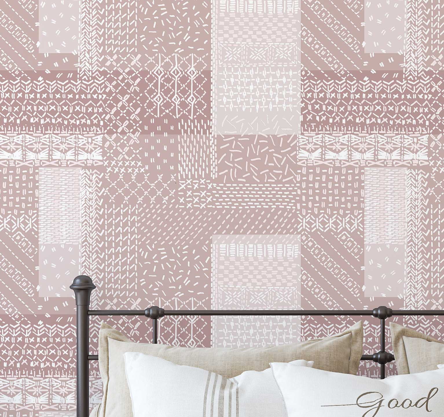 S4Sassy Patchwork Stitch Print Wallpaper - Asian Style Wall Covering ...