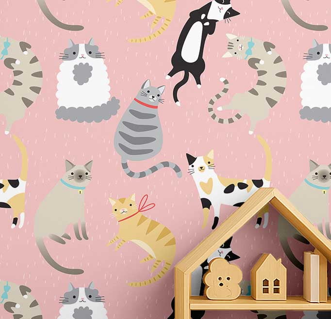 S4Sassy Peel & Stick Vinyl Wallpaper, Cat Print Wallpaper Contact Paper ...