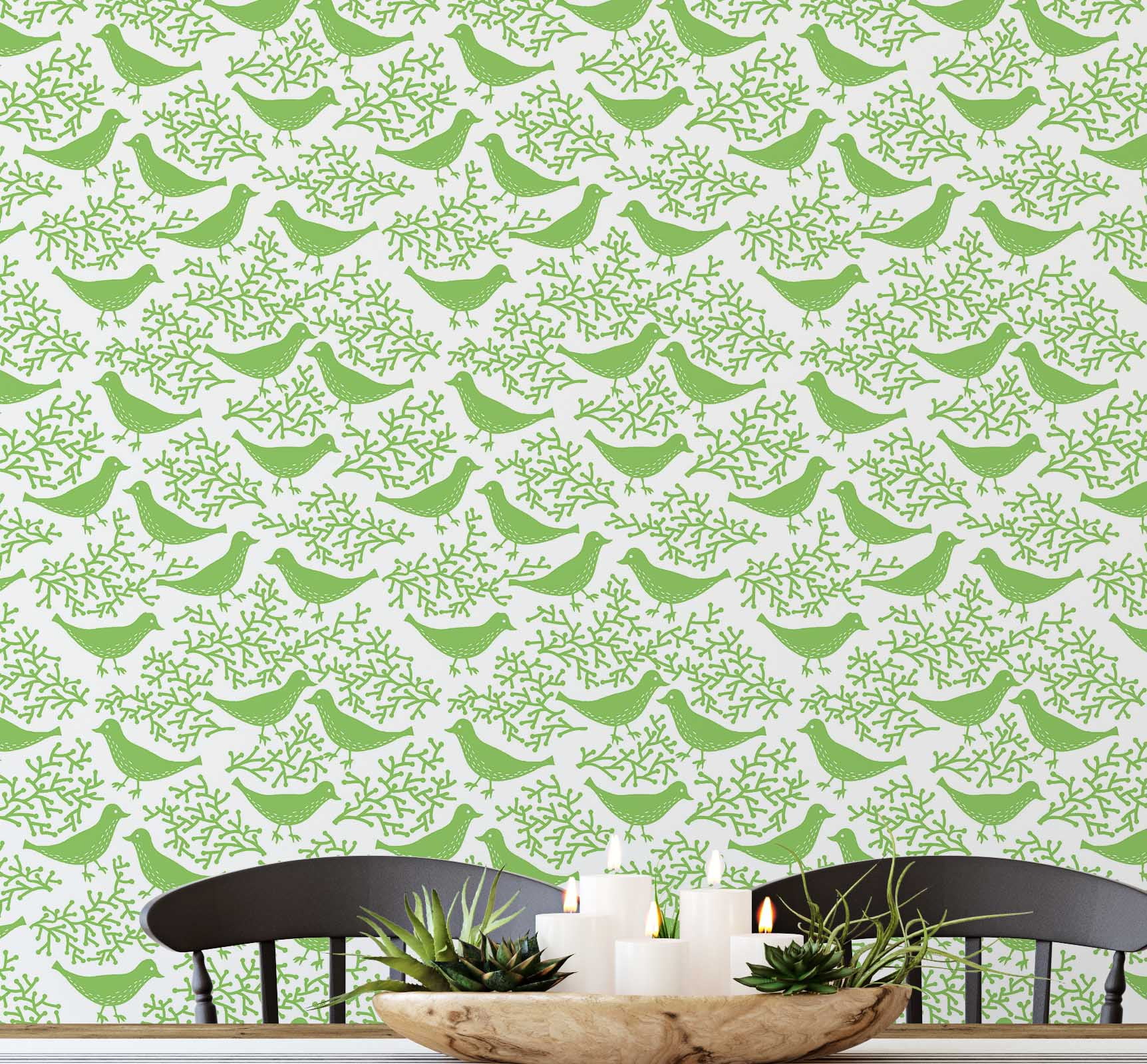 S4Sassy Peel & Stick Vinyl Wallpaper, Chic Bird & Coral Print Wallpaper ...