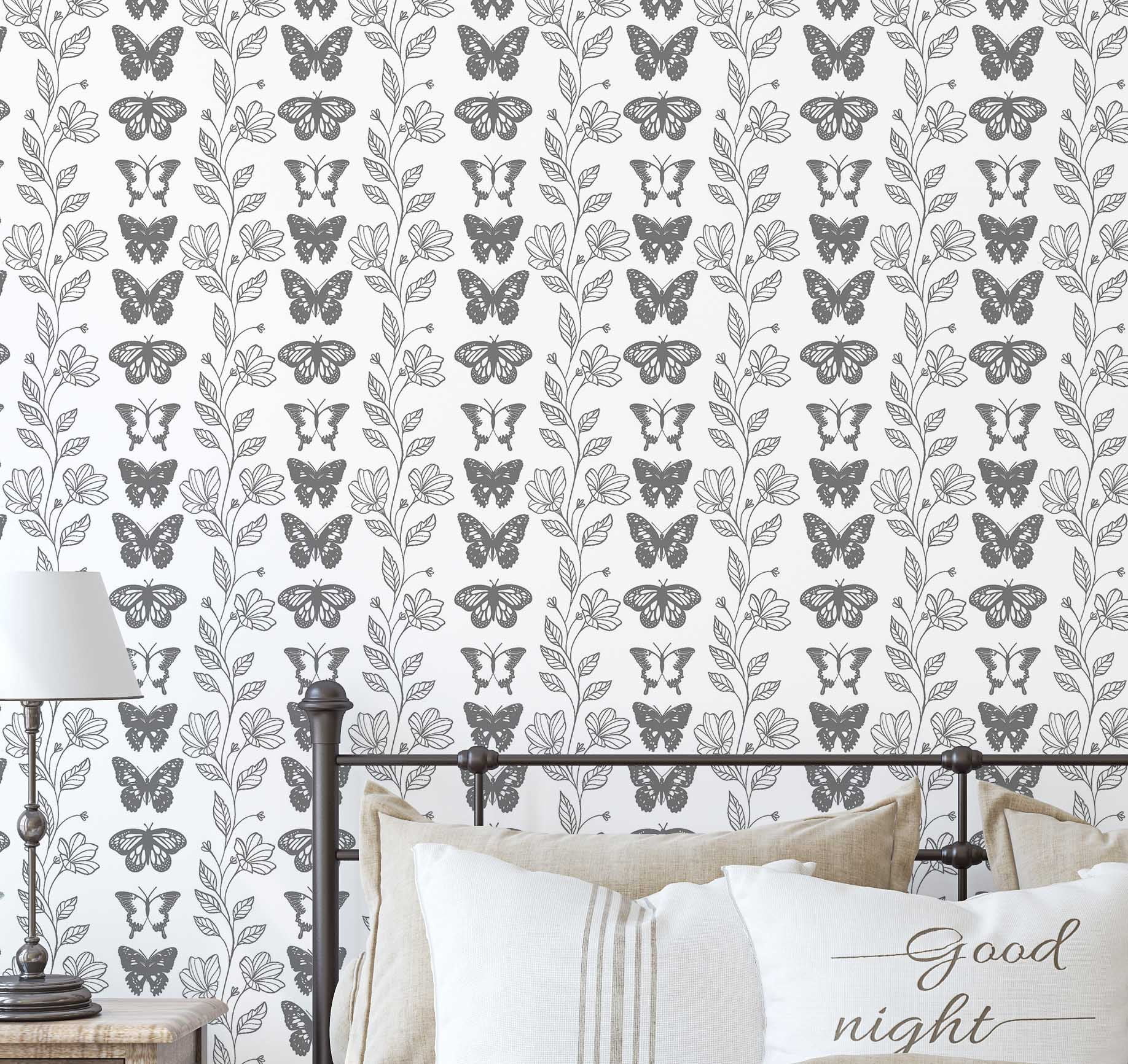 S4Sassy Peel & Stick Vinyl Wallpaper, Chic Butterfly & Floral Vine Wallpaper Contact Paper ...