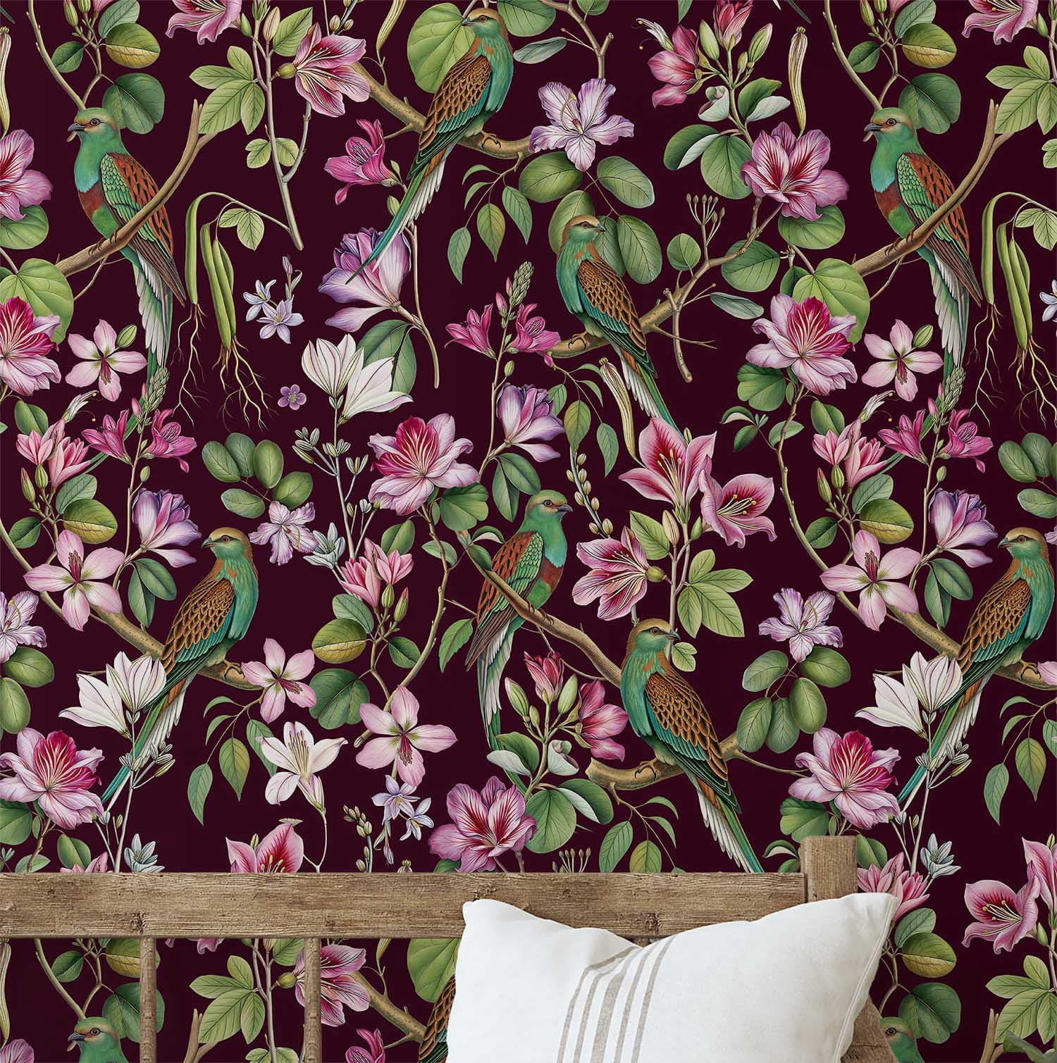 S4Sassy Peel & Stick Vinyl Wallpaper, Chic Exotic Bird Wallpaper ...