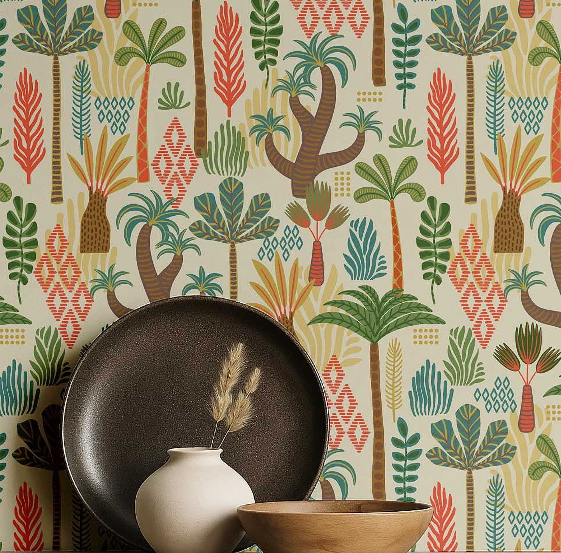 S4Sassy Peel & Stick Vinyl Wallpaper, Chic Retro Palm Tree Wallpaper ...