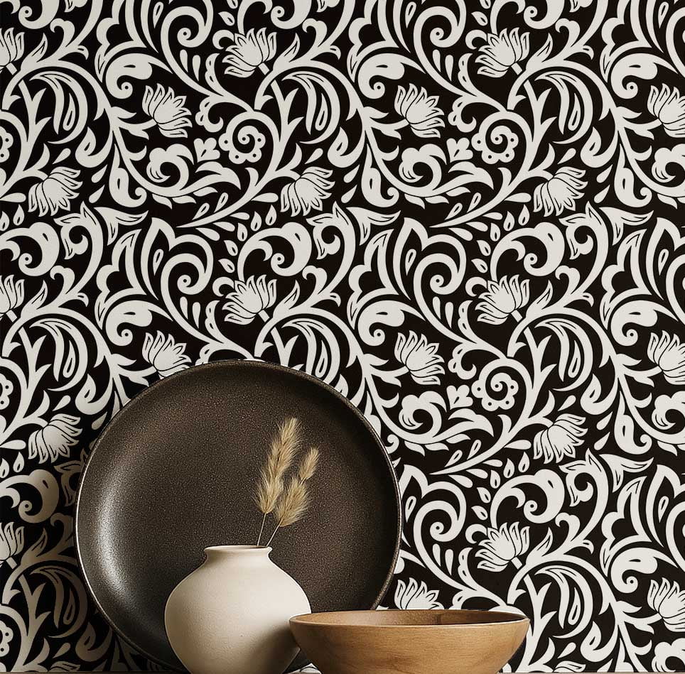 S4Sassy Peel & Stick Vinyl Wallpaper, Classic Motif Floral Wallpaper ...