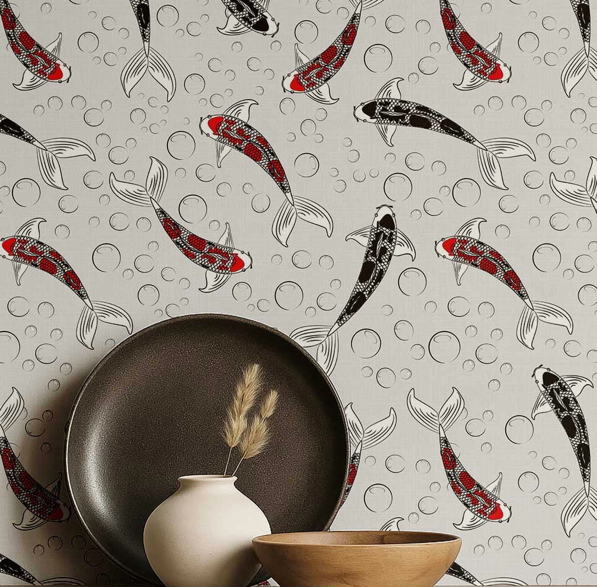 S4Sassy Peel & Stick Vinyl Wallpaper, Koi Fish Wall Paper Contact Paper ...