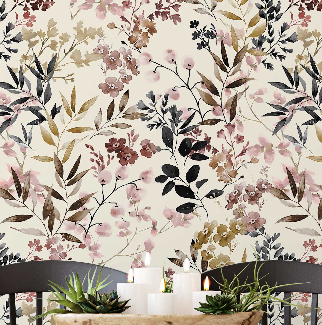 S4Sassy Peel & Stick Vinyl Wallpaper, Watercolor Floral Print Wallpaper ...