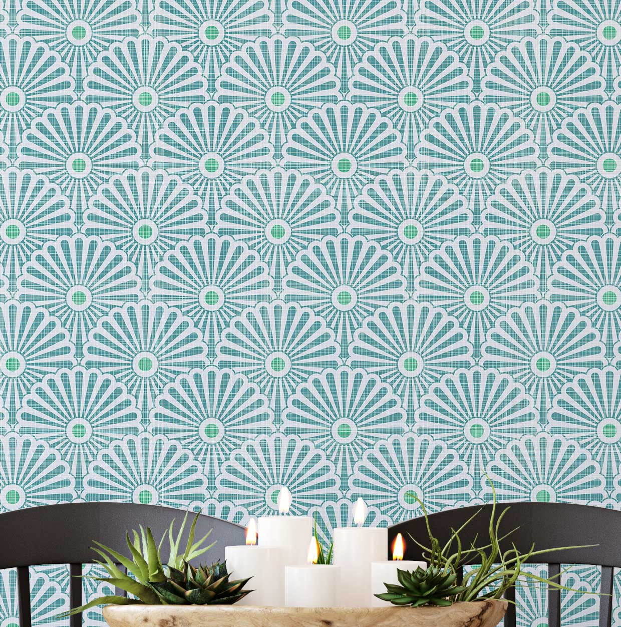 S4Sassy Peel and Stick Wall Covering, Art Deco Floral Fan Removable ...