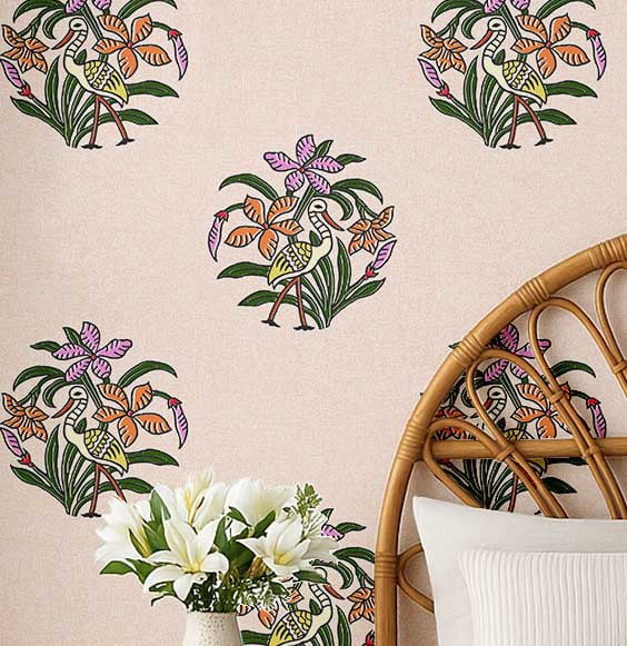 S4Sassy Peel And Stick Wall Covering, Bird Paradise Print Removable ...