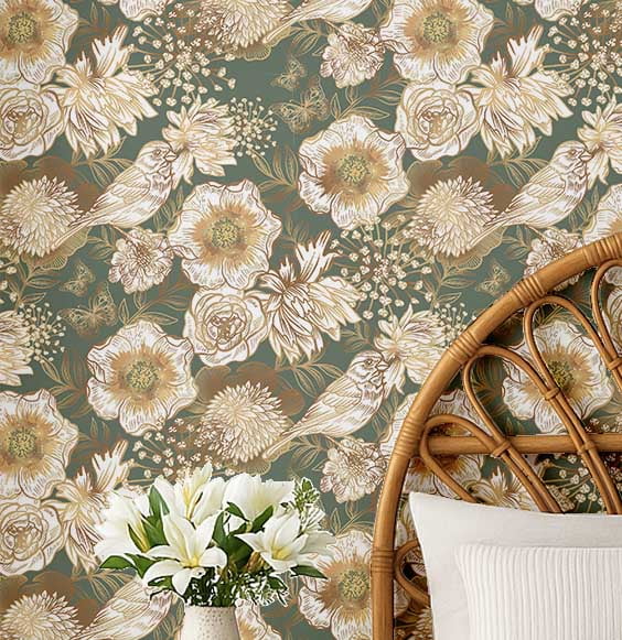 S4Sassy Peel And Stick Wall Covering, Birds & Blooms Removable Wallwrap ...