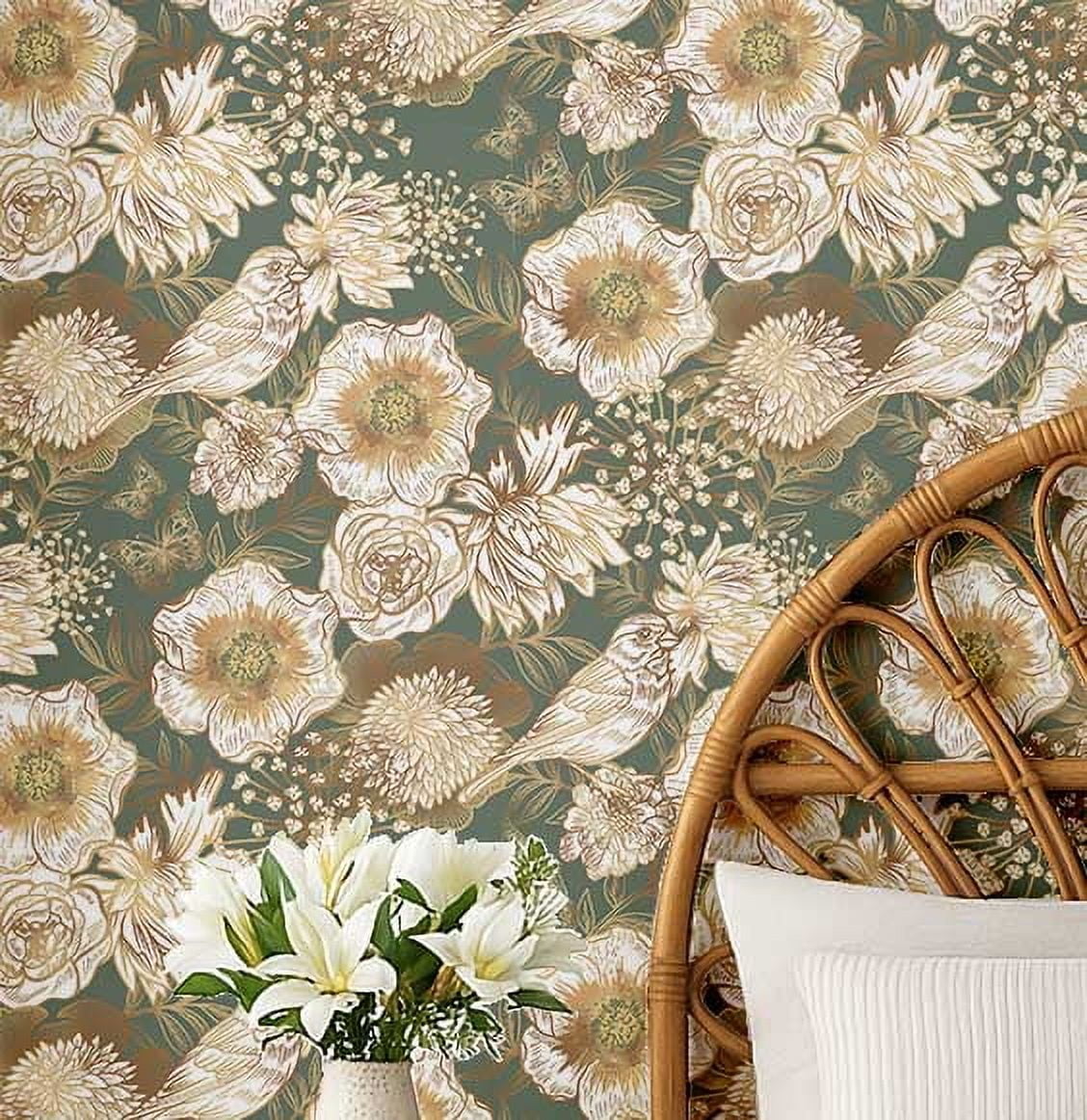 S4Sassy Peel And Stick Wall Covering, Birds & Blooms Removable Wallwrap ...