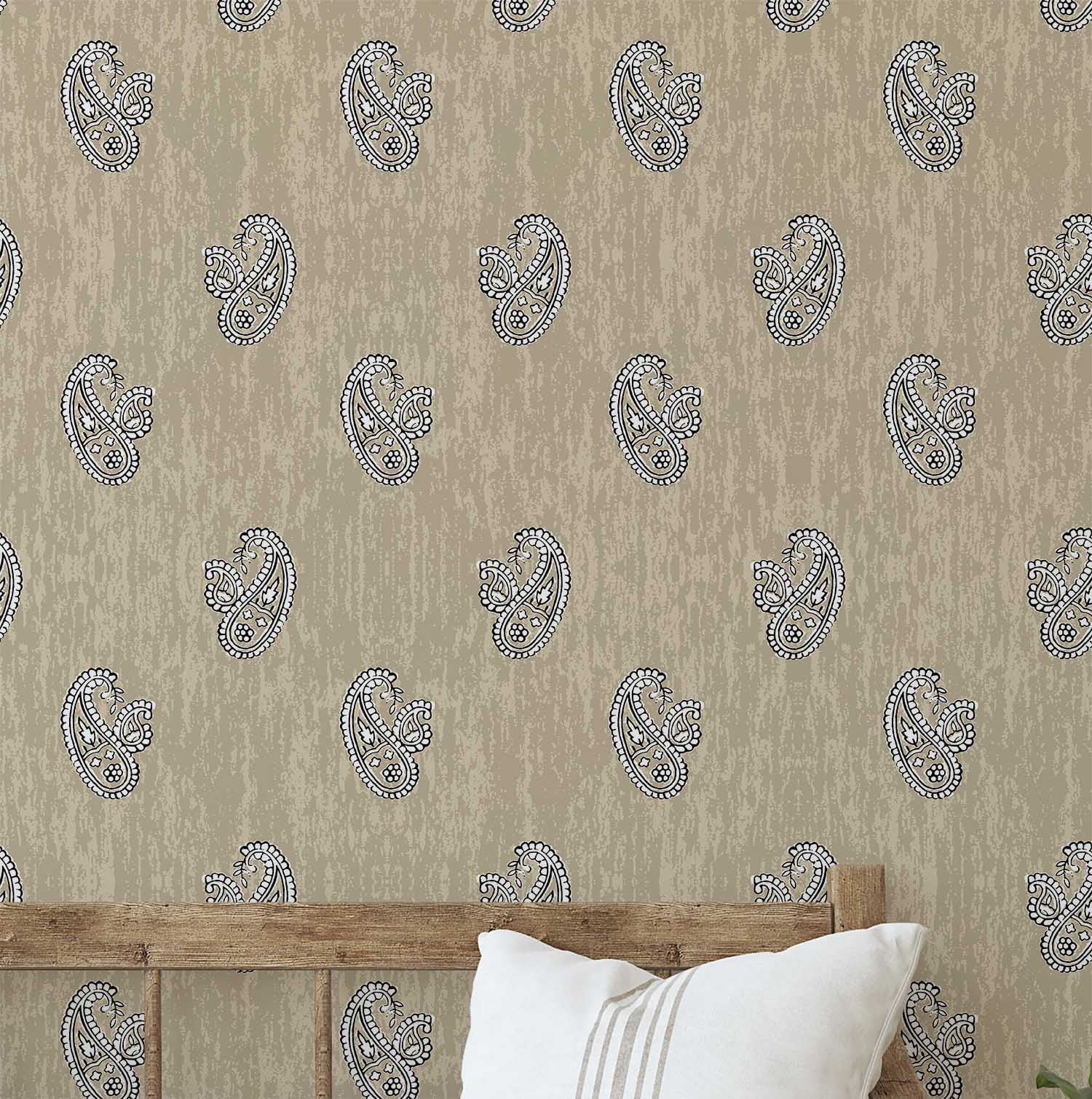 S4Sassy Peel and Stick Wall Covering, Buta Paisley Removable Wall Wrap ...