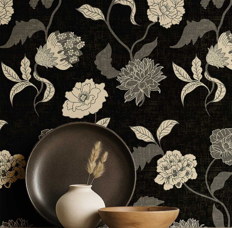 S4Sassy Peel And Stick Wall Covering, Floral Removable Wallwrap - Black ...