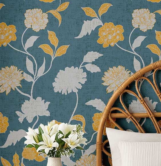 S4Sassy Peel And Stick Wall Covering, Floral Removable Wallwrap - Blue ...