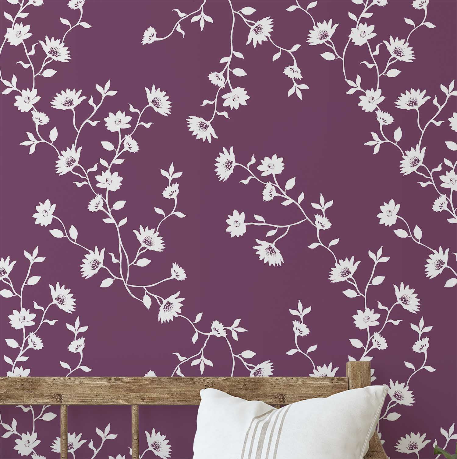 S4Sassy Peel and Stick Wall Covering, Flower Vine Print Removable Walls ...
