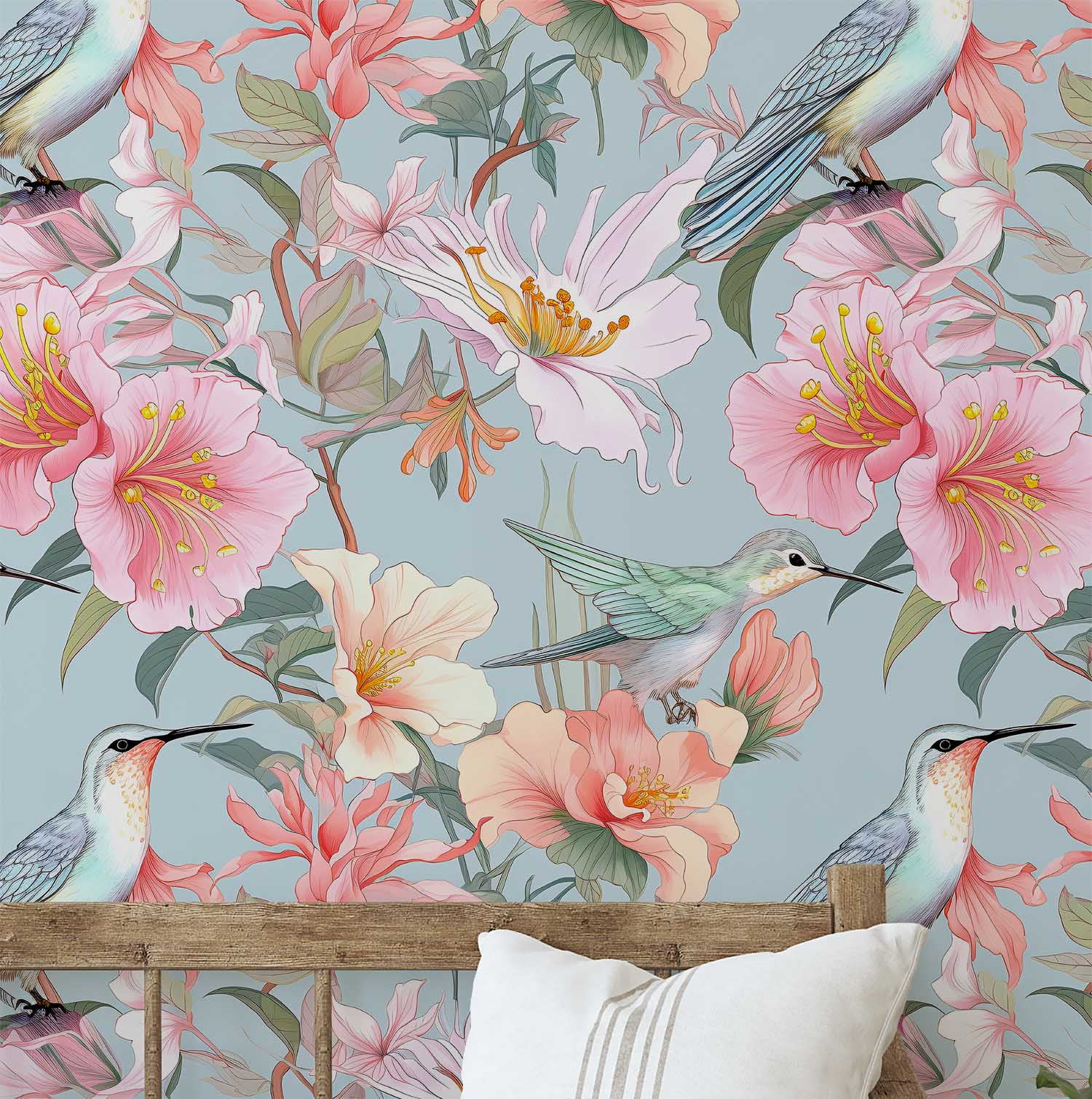 S4Sassy Peel And Stick Wall Covering, Hibiscus Flower & Bird Removable ...