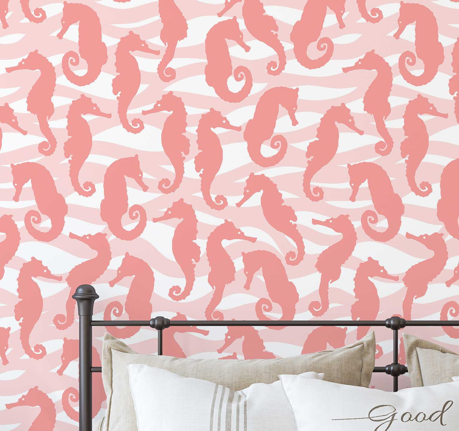 S4Sassy Peel and Stick Wall Covering, Monochrome Seahorse Waves ...
