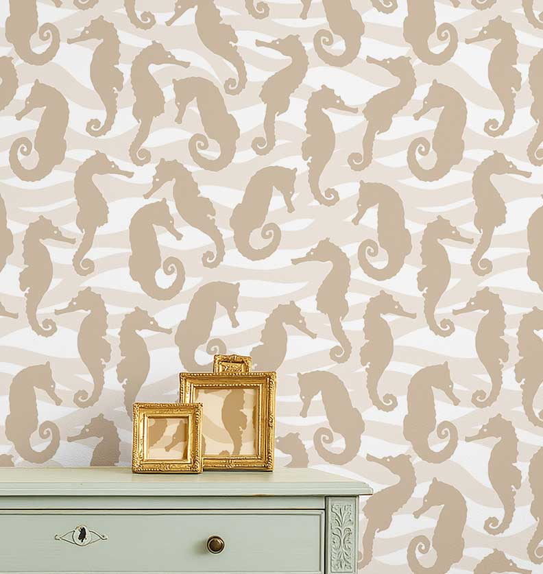 S4Sassy Peel and Stick Wall Covering, Monochrome Seahorse Waves ...