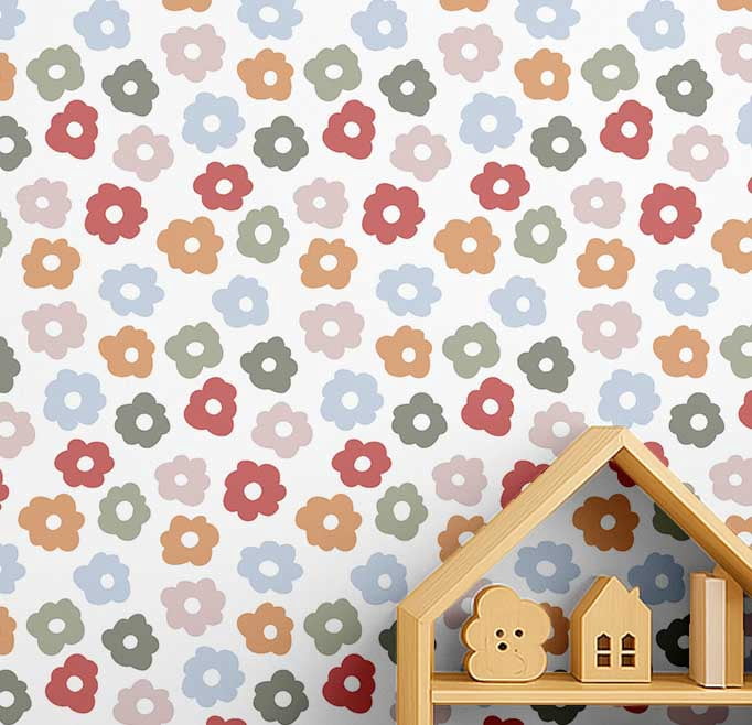S4Sassy Peel and Stick Wall Covering, Playful Flower Print Removable ...