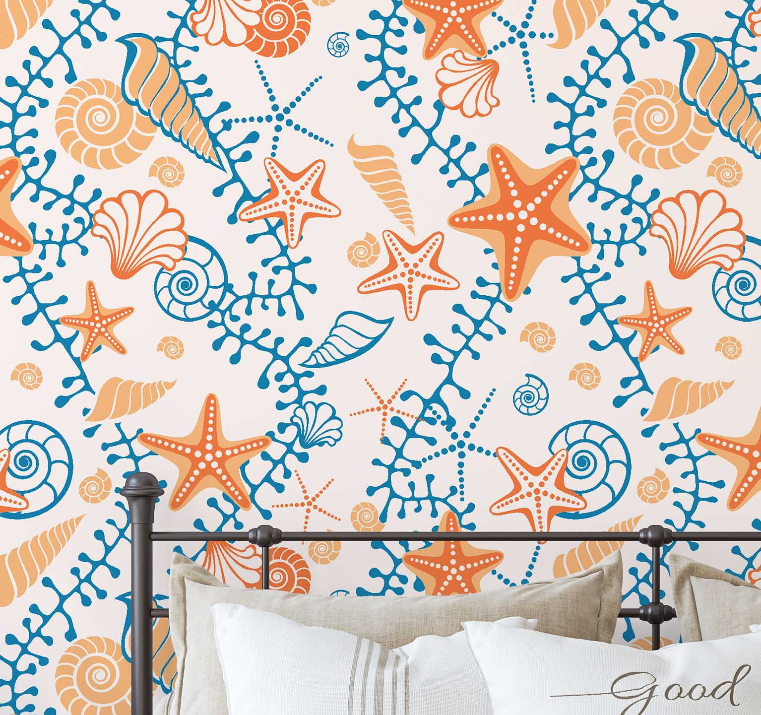 S4Sassy Peel and Stick Wall Covering, Playful Starfish & Shells ...