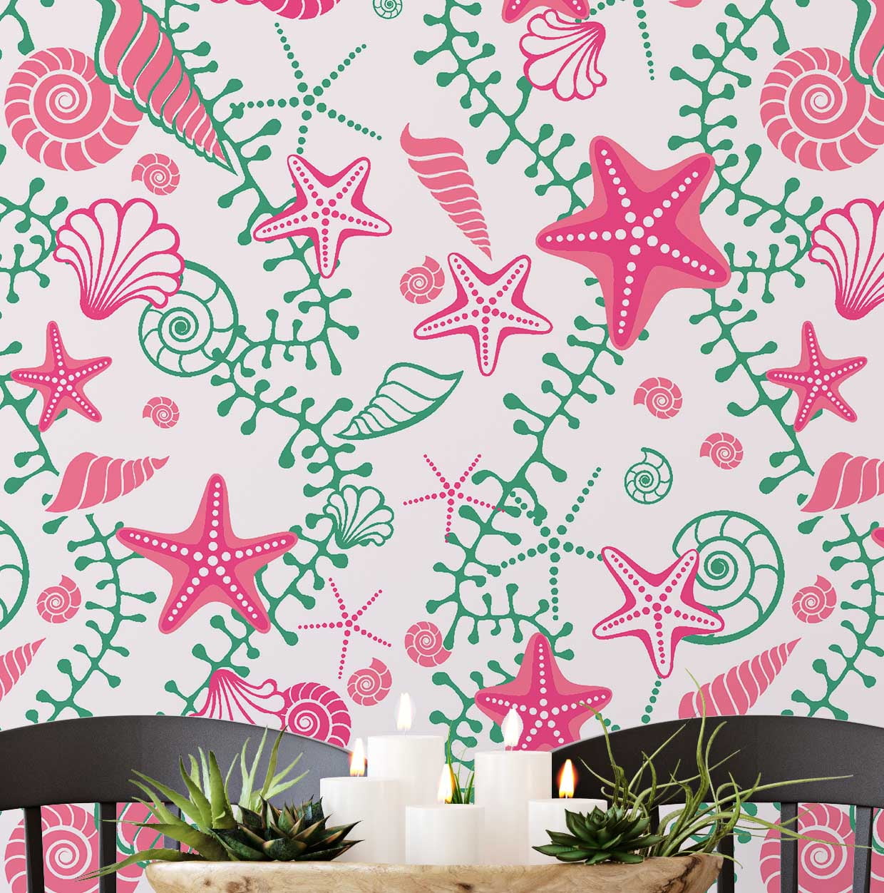 S4Sassy Peel and Stick Wall Covering, Playful Starfish & Shells ...