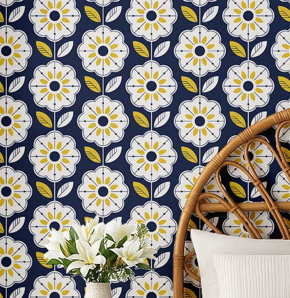 S4Sassy Peel And Stick Wall Covering, Retro Floral Removable Wallwrap ...