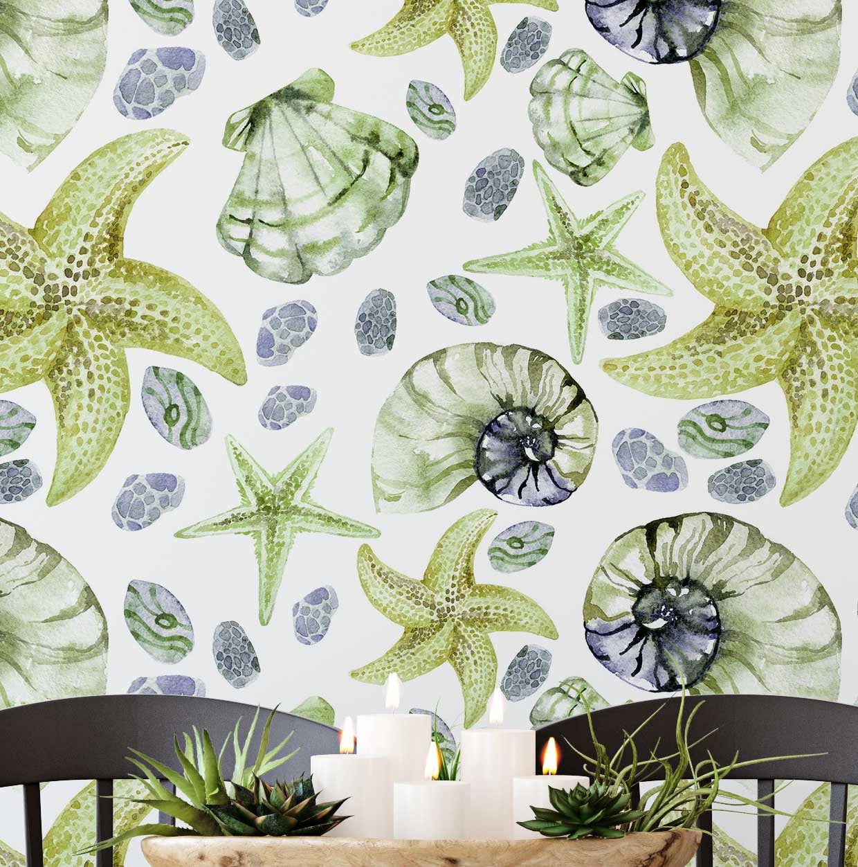 S4Sassy Peel and Stick Wall Covering, Sea Life Watercolor Shells ...