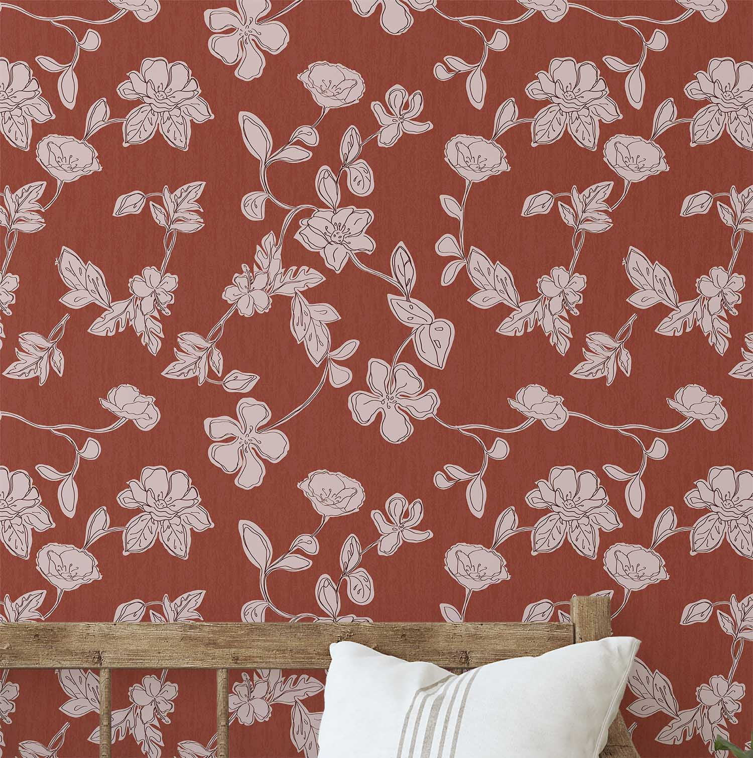 S4Sassy Peel and Stick Wall Covering, Sketch Floral Wallpaper Removable ...