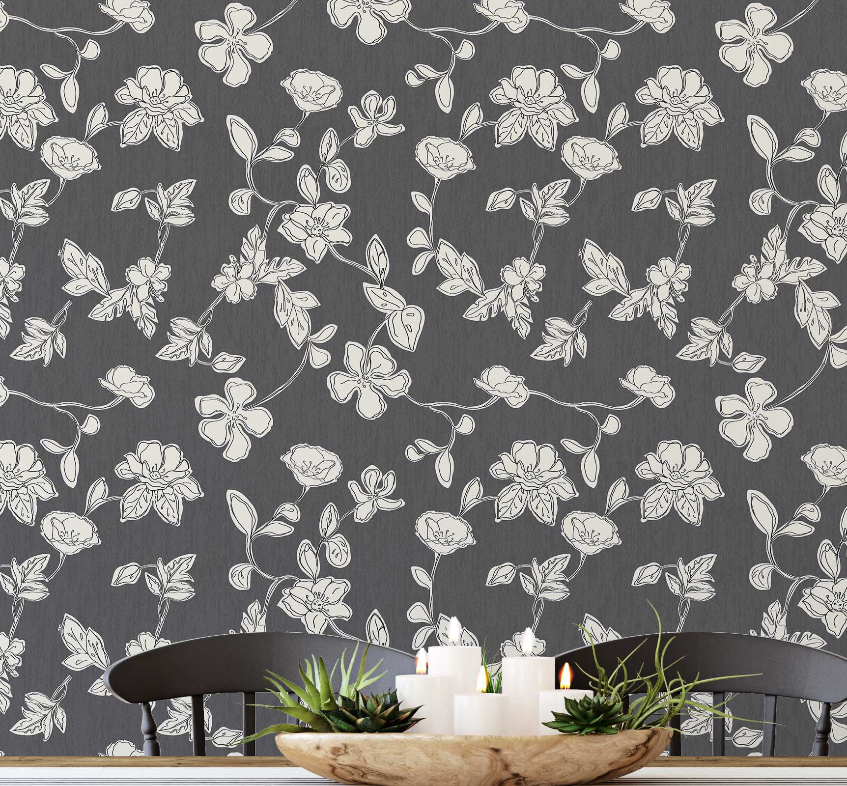 S4Sassy Peel and Stick Wall Covering, Sketch Floral Wallpaper Removable ...