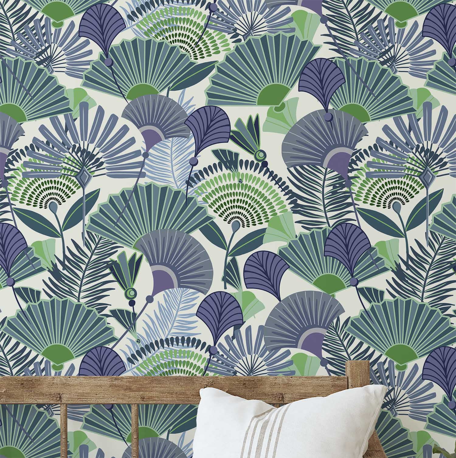 S4Sassy Peel and Stick Wall Covering, Tropical Palm Fan Wallpaper ...