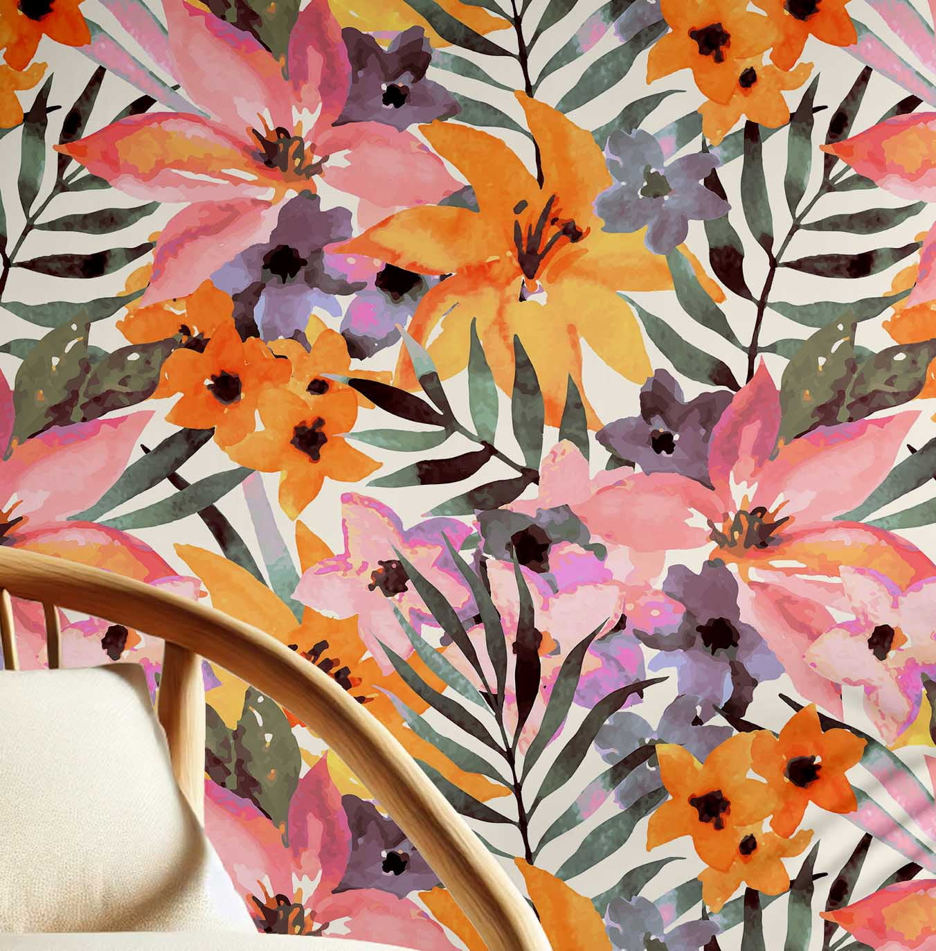 S4Sassy Peel and Stick Wall Covering, Tropical Watercolor Lily Garden ...