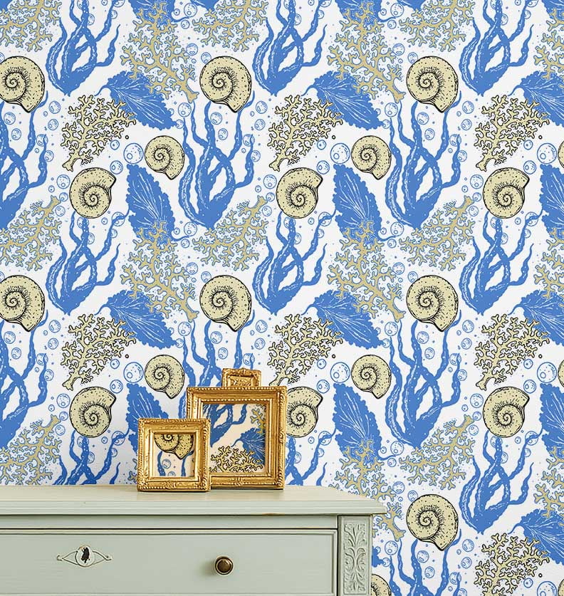 S4Sassy Peel and Stick Wall Covering, Underwater Seaweed & Shells ...