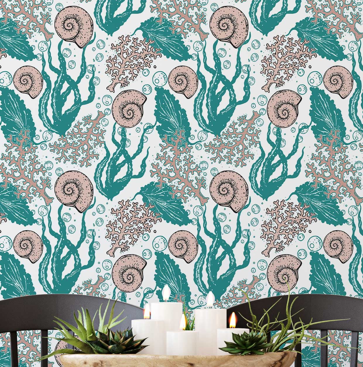 S4Sassy Peel and Stick Wall Covering, Underwater Seaweed & Shells ...