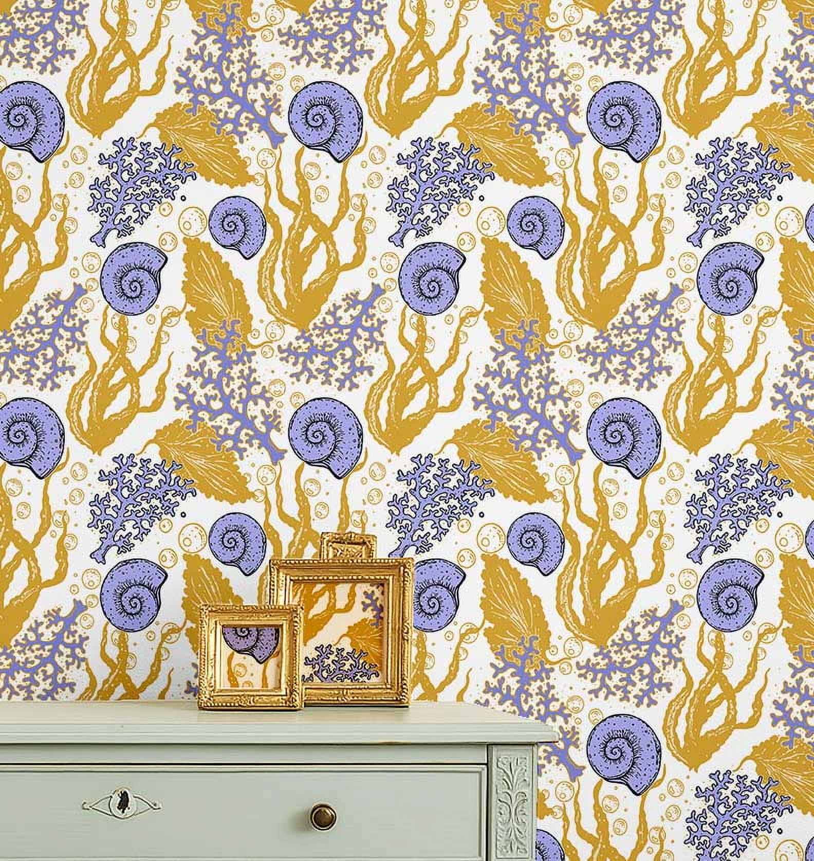 S4Sassy Peel and Stick Wall Covering, Underwater Seaweed & Shells ...