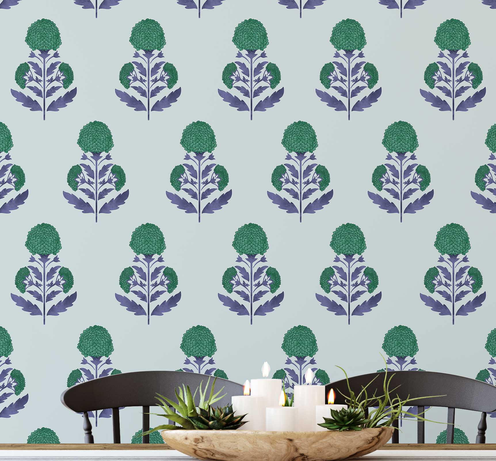 S4Sassy Peel and Stick Walls Covering, Floral Bud Print - Asian Style Wall Mural, Instant Walls ...