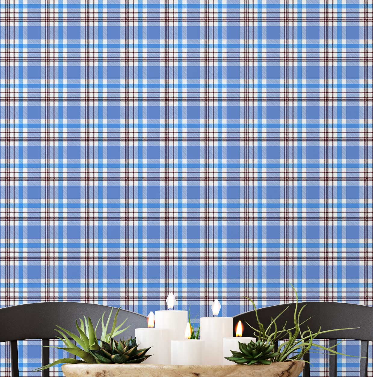 S4Sassy Plaid Print Wallpaper - Blue Wall Covering, 25" X 60" Self ...