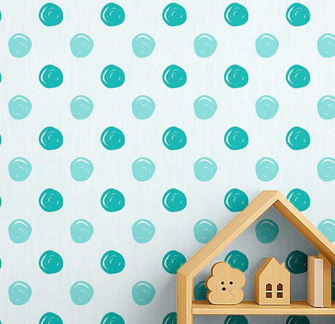 S4Sassy Polka Dot Print Wallpaper - Turquoise Wall Covering, 25" x 120 ...
