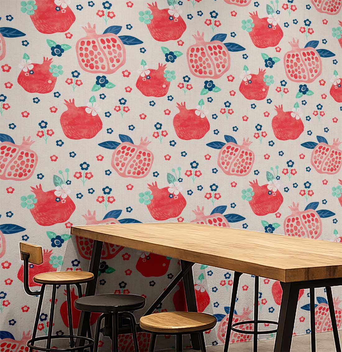 S4Sassy Pomegranate Floral Wallpaper- Commercial Space Wall Covering ...