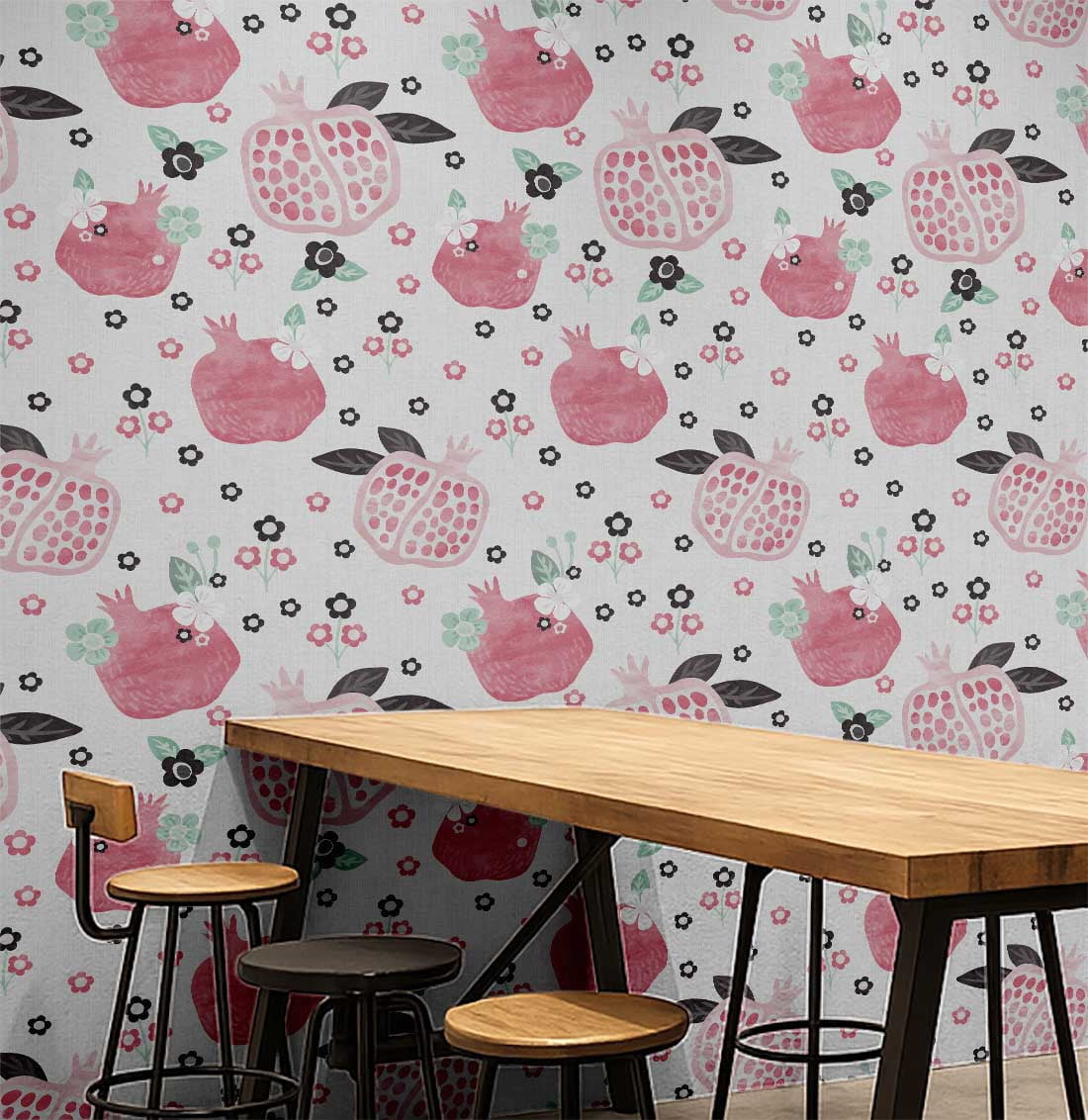 S4Sassy Pomegranate Floral Wallpaper- Commercial Space Wall Covering ...