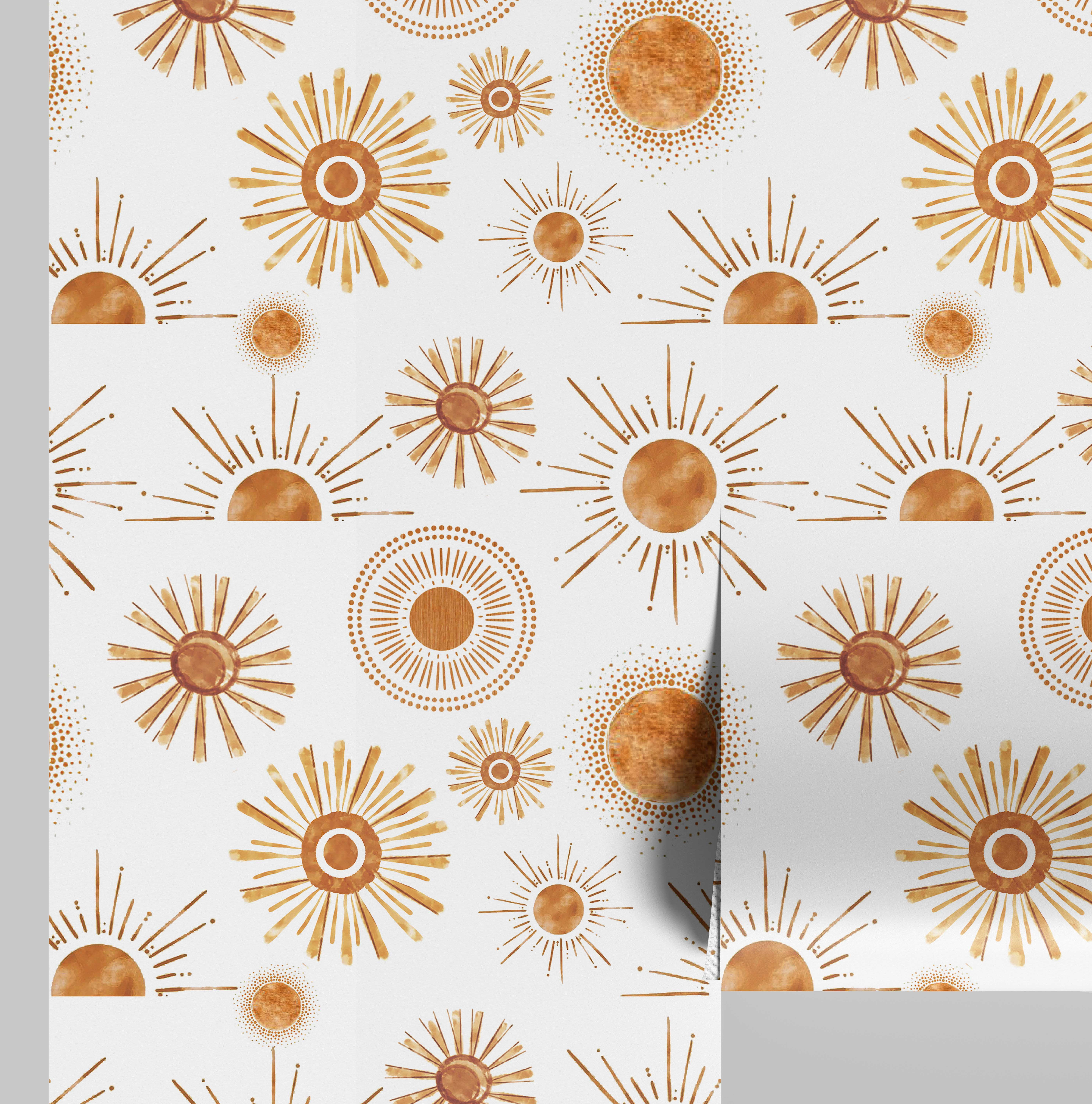S4Sassy Radiant Sunburst Wallpaper - White Wall Covering, 25" x 60 ...